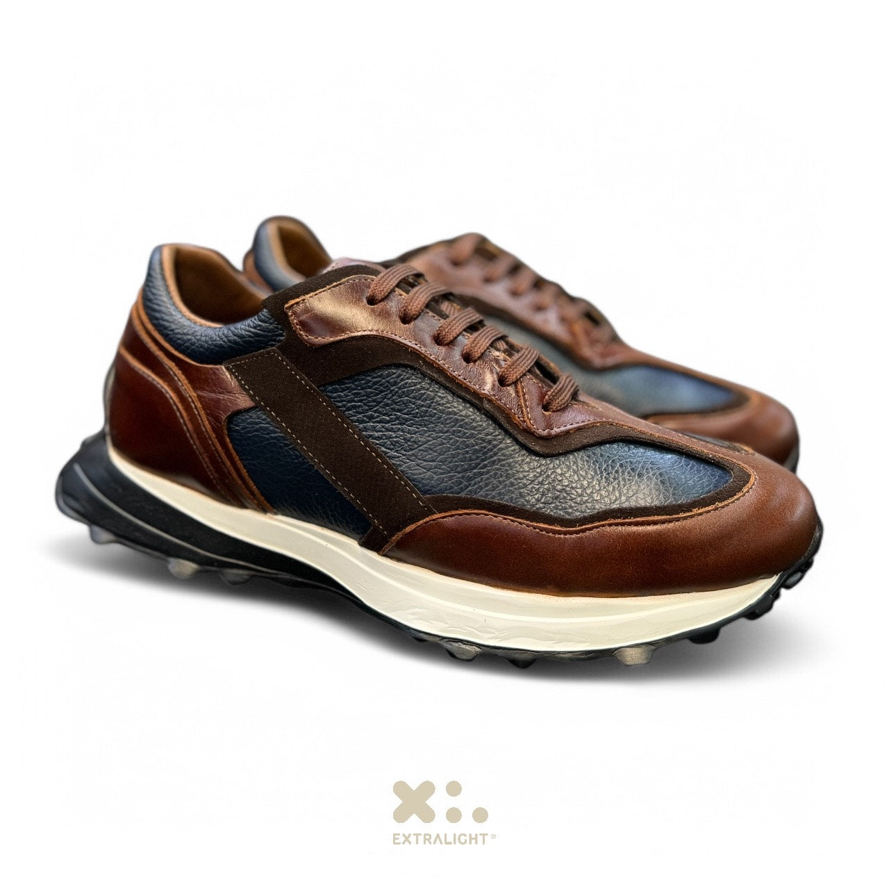 sneaker de piel cognac / piel venado azul mod 20K11 extralight ...